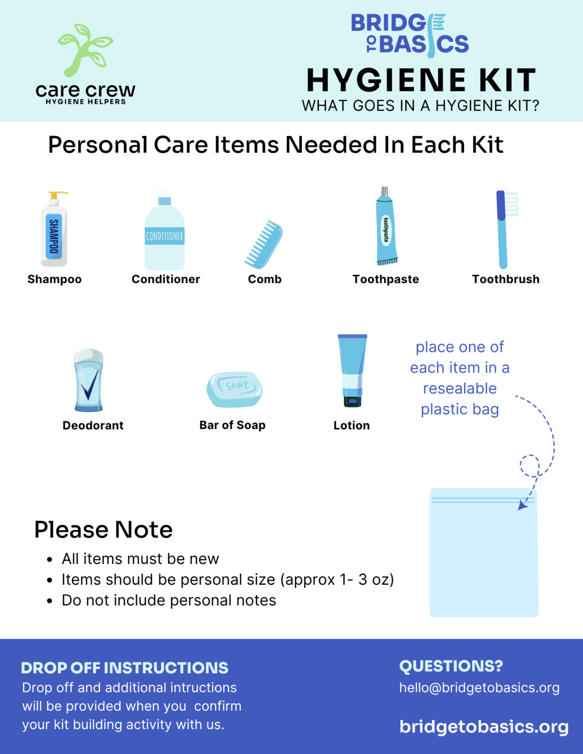 build hygiene kits & family care bags - Bridge to Basics is a Twin ...